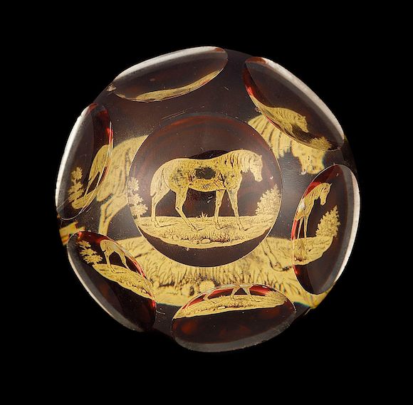 Bonhams : A Bohemian faceted amber paperweight, 19th century,