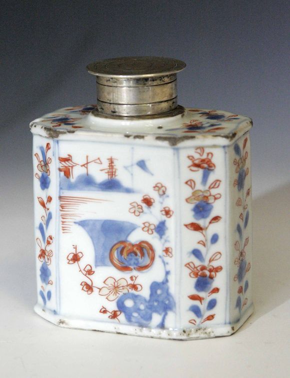 Bonhams : An 'Imari' pattern tea caddy with silver mount and cover ...