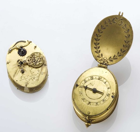 Bonhams : A rare early 17th century oval gilt metal single hand watch S ...