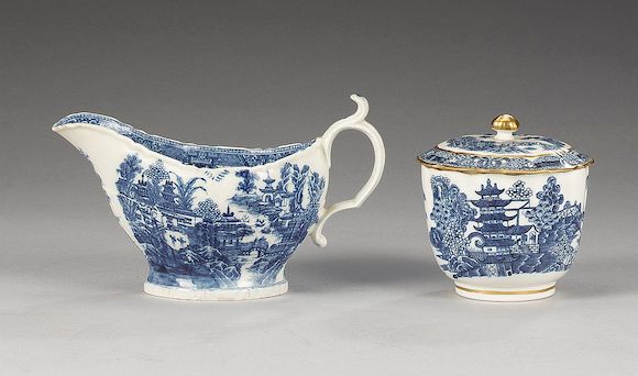 Bonhams : A Caughley 'Pagoda' pattern sucrier and cover and 'Full ...