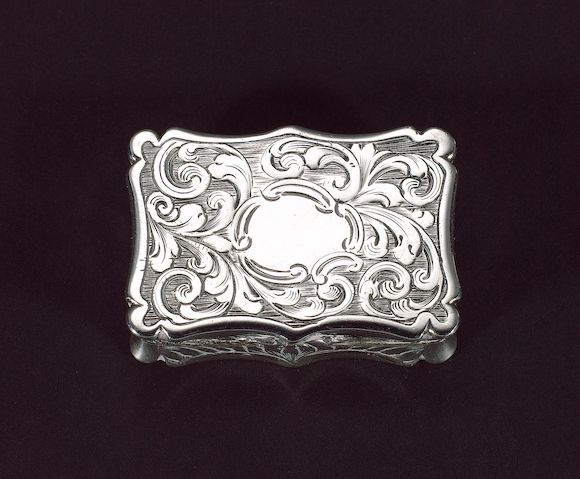 Bonhams : A Victorian silver shaped rectangular vinaigrette, by Nathaniel Mills, Birmingham 1842,