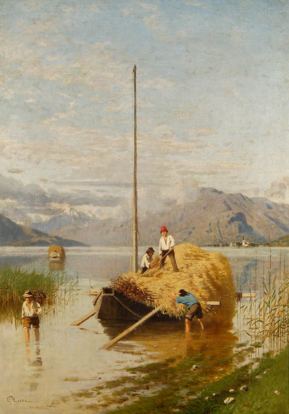 Bonhams : G. Ricci (Italian late 19th Century) Peasants loading a hay ...
