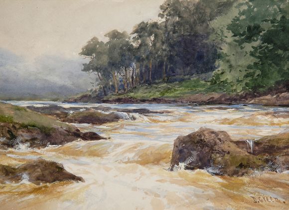 Bonhams : David Gould Green, R.I. (1854-1917) A highland river 24.5 x 34cm (9¾ x 13½in), in a ...