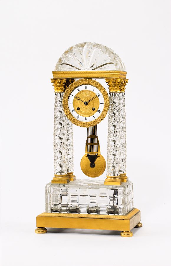 Bonhams : A 19th century French cut glass and gilt brass portico clock ...