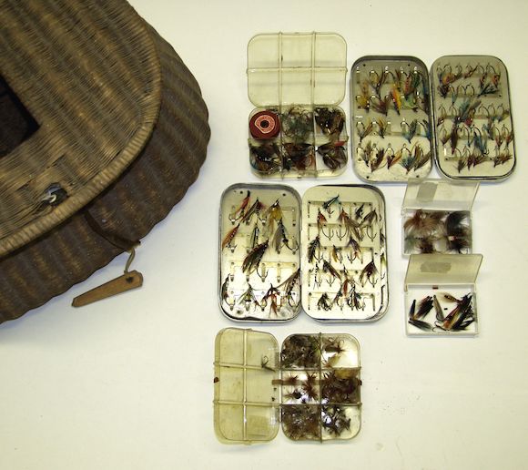 Bonhams : A spilt willow trout creel with hinged lid and canvas ...