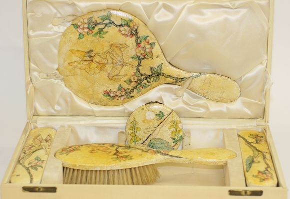 Bonhams : A cased egg shell dressing table set