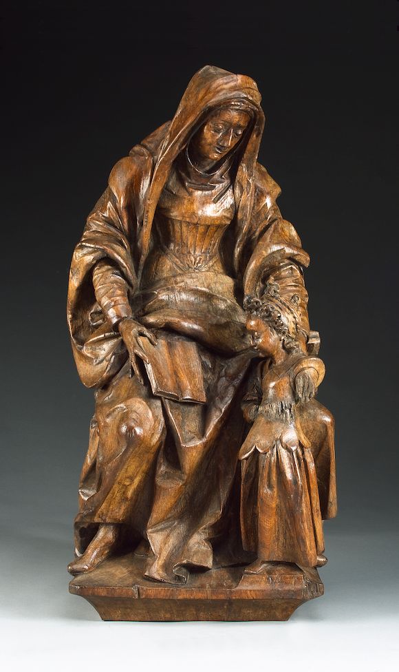 Bonhams : A late Gothic Flemish carved oak figural group of Saint Anne ...