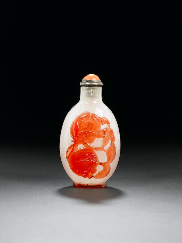 Bonhams : A transparent cherry-red overlay glass snuff bottle and ...