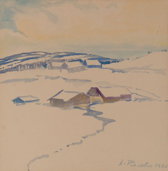 Bonhams : Anton Peschka (Austrian, 1885-1940) Winter landscape with ...