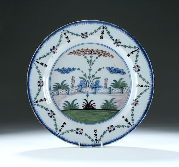 Bonhams : A Lambeth Delft polychrome dish, circa 1760