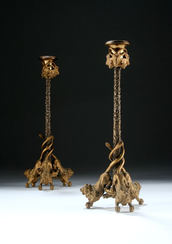 Bonhams : A pair of 19th Century French ormolu candlesticks,