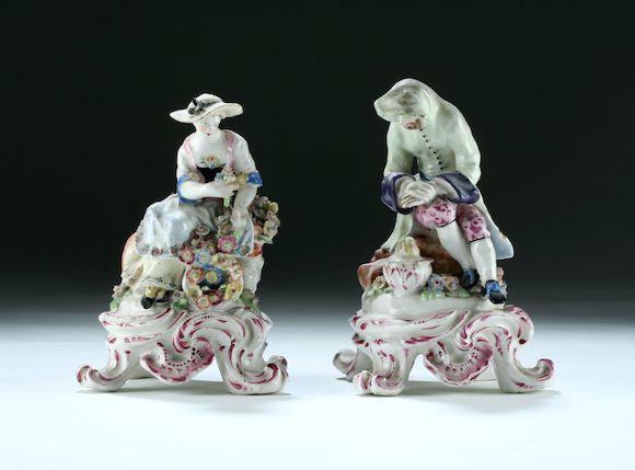 Bonhams : A pair of Bow figures emblematic of winter and spring, circa 1770