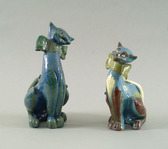 Bonhams : Two Brannam pottery models of cats