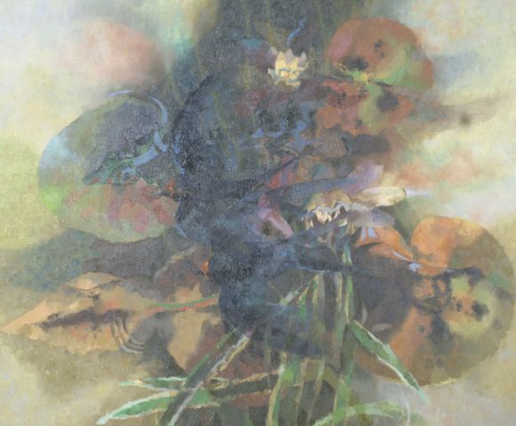 Bonhams : Glyn Morgan (born 1926) Lily pond with swallows,