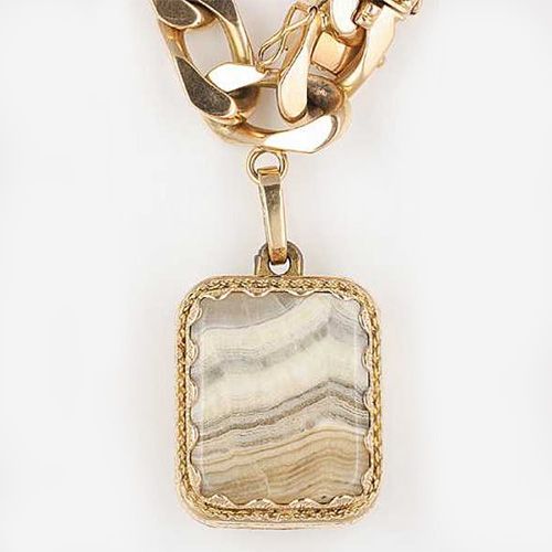 Bonhams : A banded agate set musical box fob