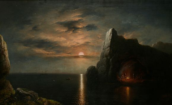 Bonhams : D. McKenzie (mid 19th century) Coastal scene by moonlight,