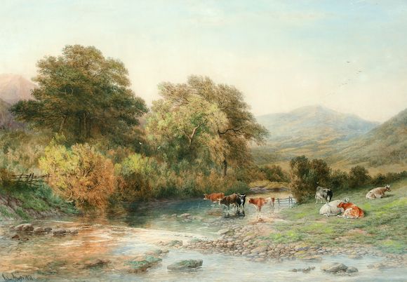 Bonhams : John Steeple (1816-1887) A mountain landscape with cattle ...