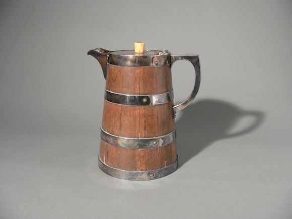 Bonhams : A late Victorian electroplated mounted coopered oak jug
