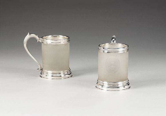 Bonhams : A pair of Victorian silver mounted frosted glass mugs, by ...
