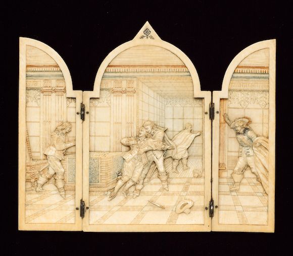 Bonhams : A 19th century Dieppe carved ivory triptych depicting the ...