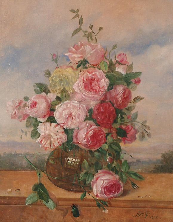 Bonhams : Frans Xavier Pieler (Austrian, 1841-1916) Still life of pink ...