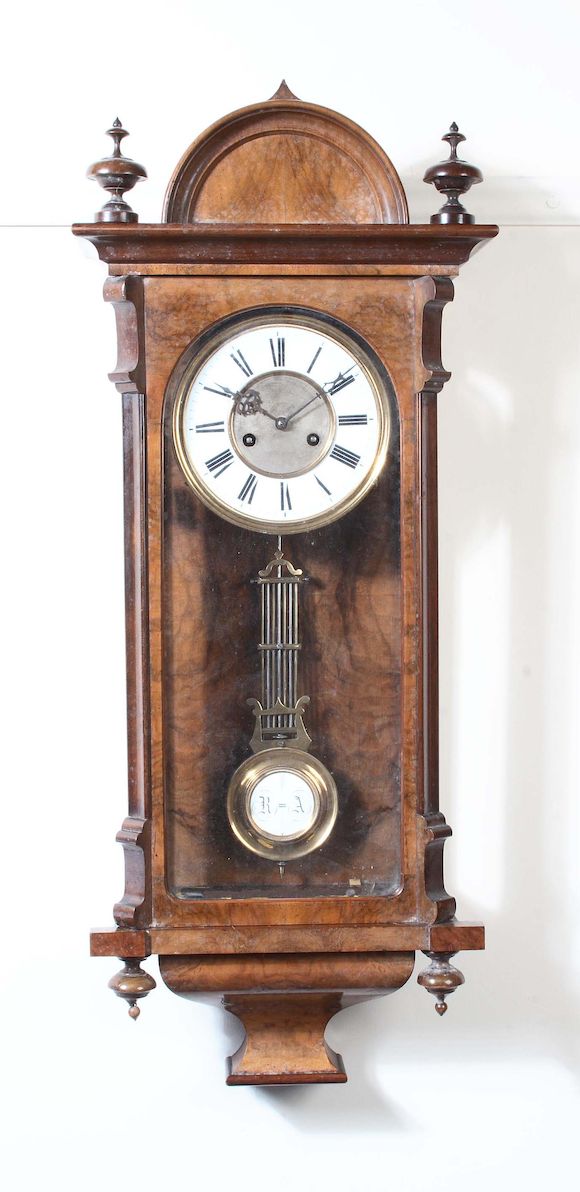 Bonhams : A 19th Century walnut cased Vienna style wall clock