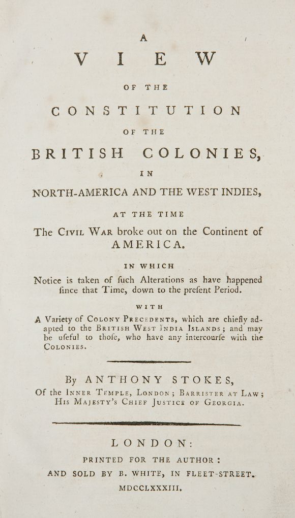 Bonhams : AMERICAS STOKES (ANTHONY) A View of the Constitution of the ...
