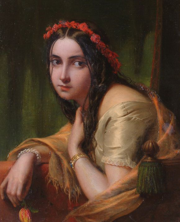 Bonhams : Attributed to Joseph Colby (British, 19th Century) Portrait of a pretty young woman ...