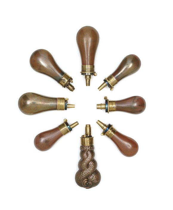 Bonhams : A Miniature Brass-Mounted Powder-Flask, And A Brass-Mounted ...