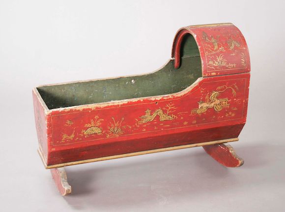 Bonhams : A late 18th/early 19th century scarlet lacquered pine cradle,
