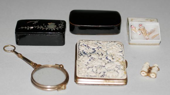 Bonhams : A miniature pair of turned bone and gilt metal binoculars ...