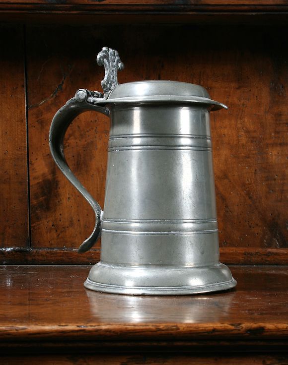 Bonhams : A rare flat-lid pint tankard, circa 1700
