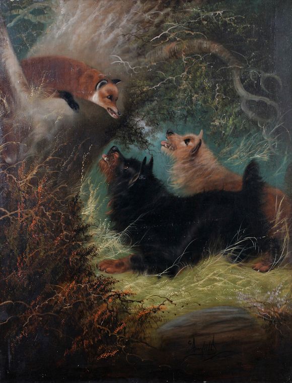 Bonhams : Edward Armfield (1817-1896) British A fox cornered, up a tree ...