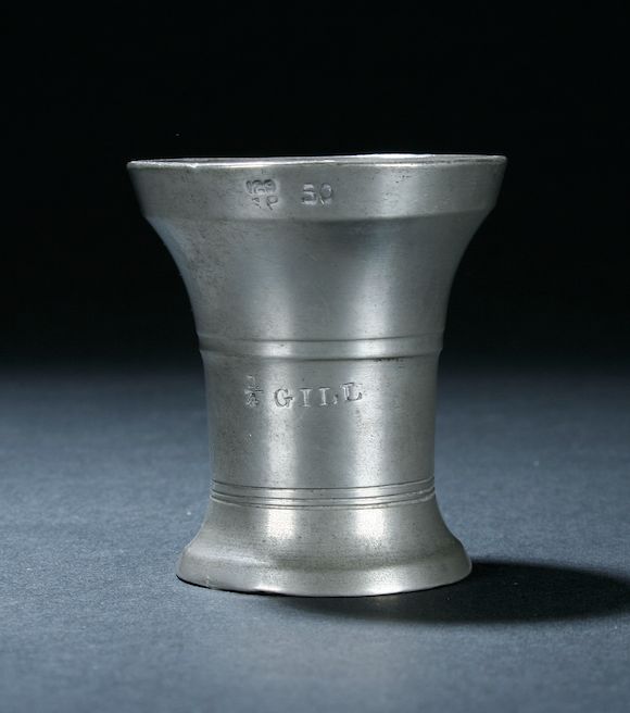 Bonhams : A lidless handle-less Irish measure of quarter gill capacity ...