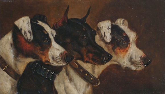 Bonhams : Alfred Wheeler (British, 1852-1932) Three terriers.