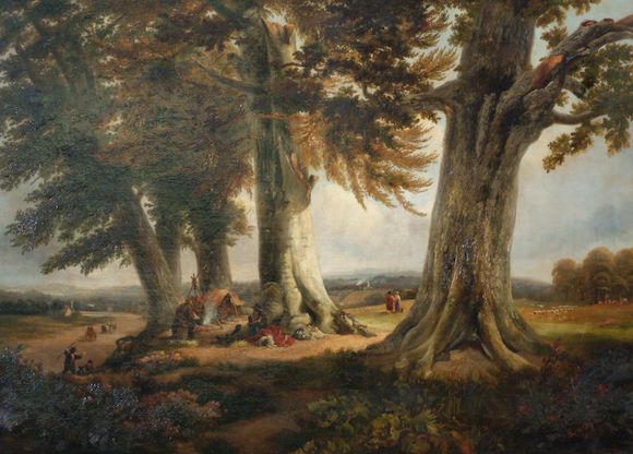 Bonhams : George Cole (1810 - 1883) Country landscape with gypsy ...