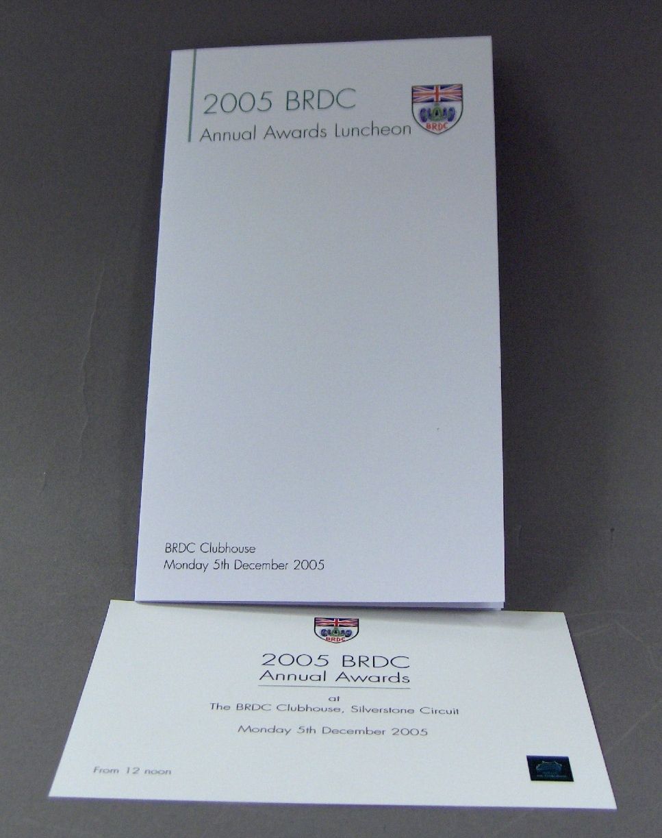 Bonhams Cars : A signed 2005 BRDC Annual Awards Luncheon programme,