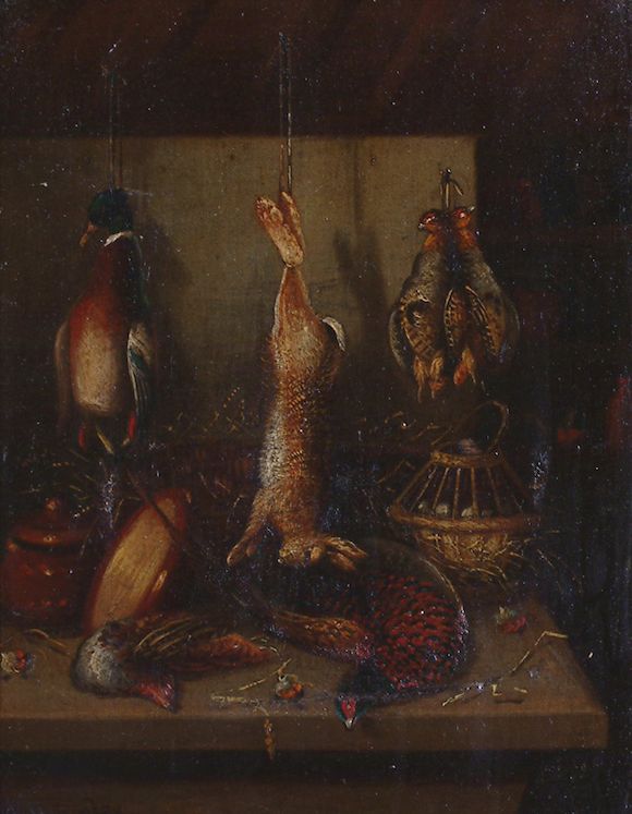 Bonhams : Attributed to Benjamin Blake Still life of game and fish in a ...