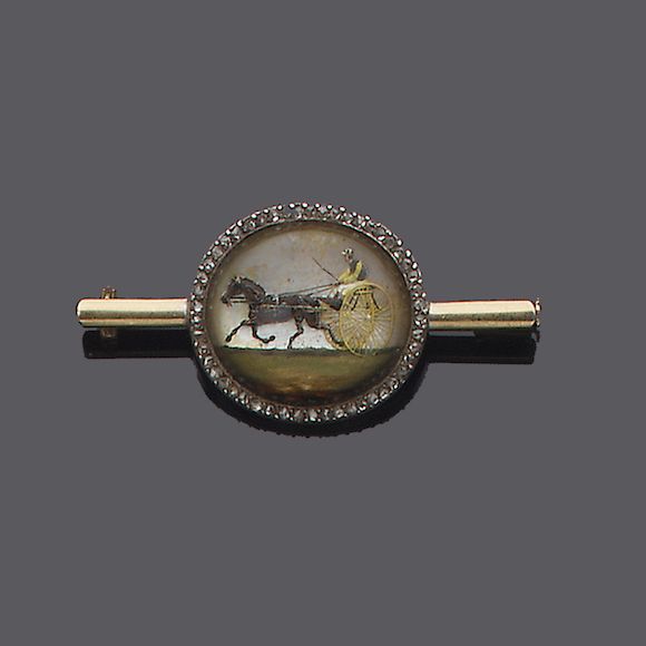 Bonhams : A reverse carved intaglio bar brooch,