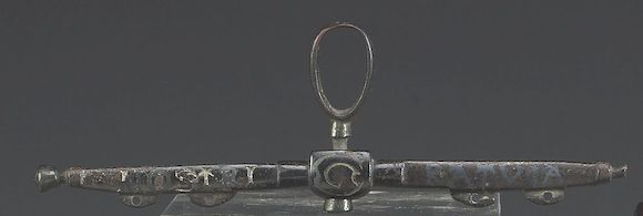 Bonhams : A medieval bronze bag frame / purse bar