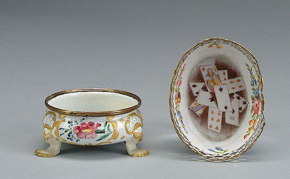 Bonhams : A South Staffordshire enamel salt, late 18th century, and a ...