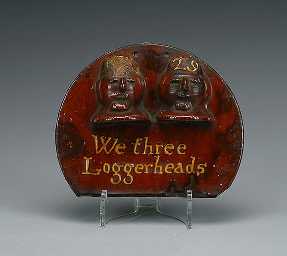 Bonhams : A slipware plaque inscribed 'We Three Loggerheads' probably ...