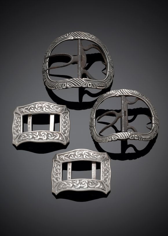 Bonhams : A pair of white metal Buckles