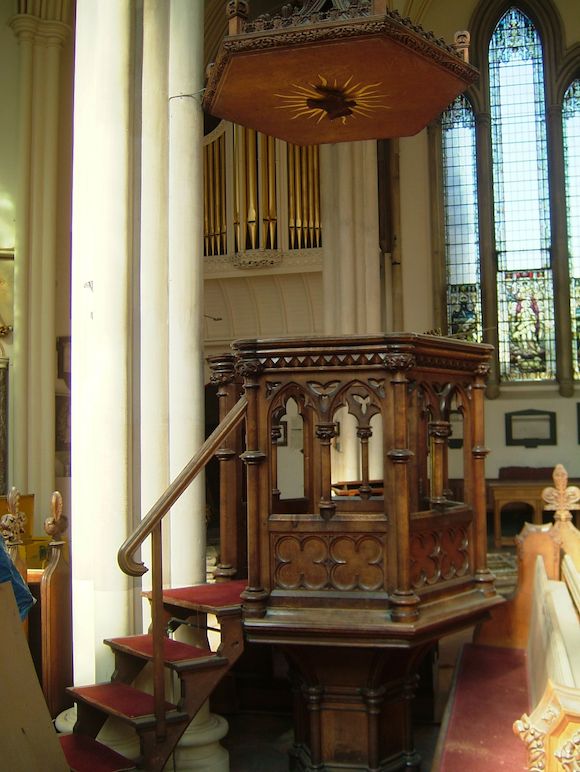 Bonhams : A carved oak pulpit of hexagonal shape