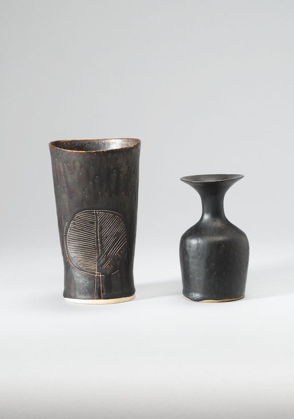 Bonhams : Dame Lucie Rie a squeezed Beaker with incised 'Leaf' design ...