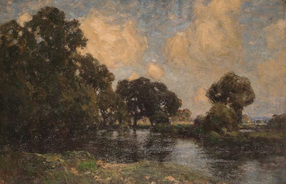 Bonhams : Jose Weiss (British, 1859-1919) A riverside scene, summer.