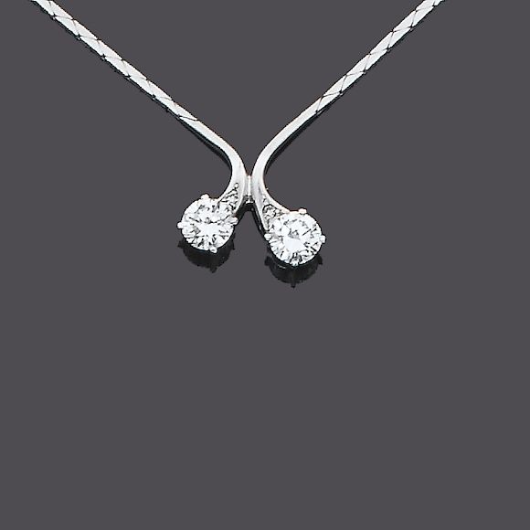 Bonhams : A diamond two-stone pendant necklace