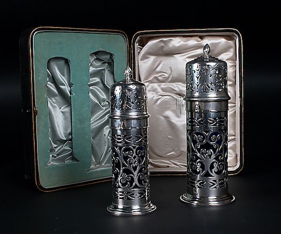 Bonhams : A cased set of two sugar casters