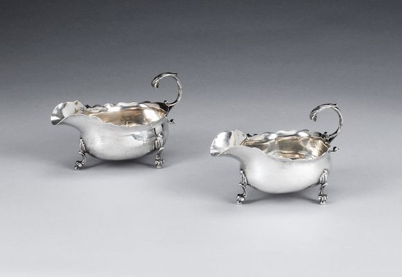 Bonhams : Two George II silver sauceboats, by Joseph Sanders, date ...