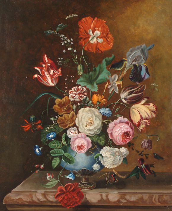Bonhams : Thomas Webster (Late 20th Century) Still life of flowers.